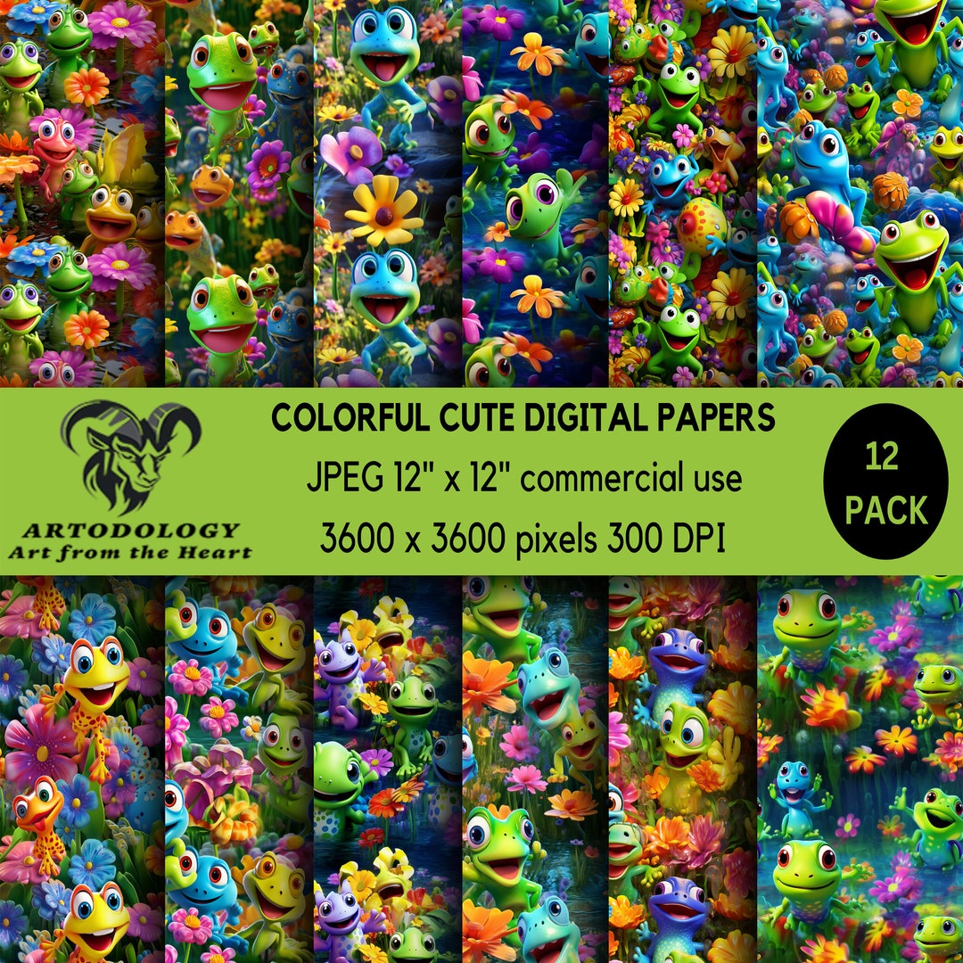 Animated Frogs Digital Paper, Unique Pattern, Vivid Animation ...