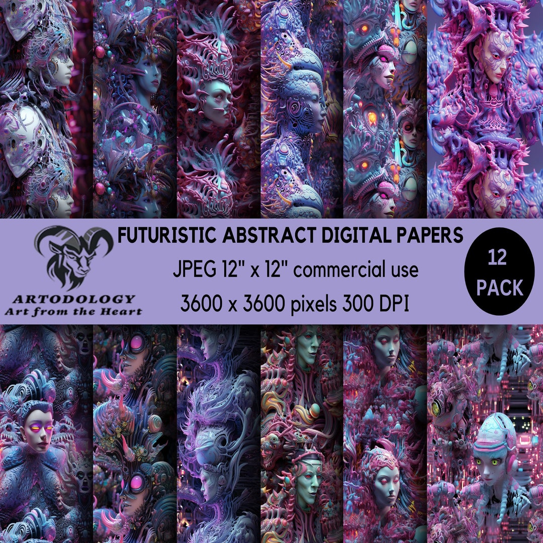 Abstract Digital Paper Unique Figurative Pattern Vivid Neon - Etsy