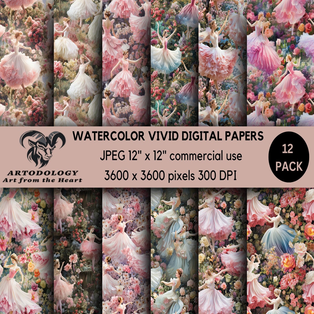 Animated Ballerina Digital Paper, Unique Figurative Pattern, Vivid ...