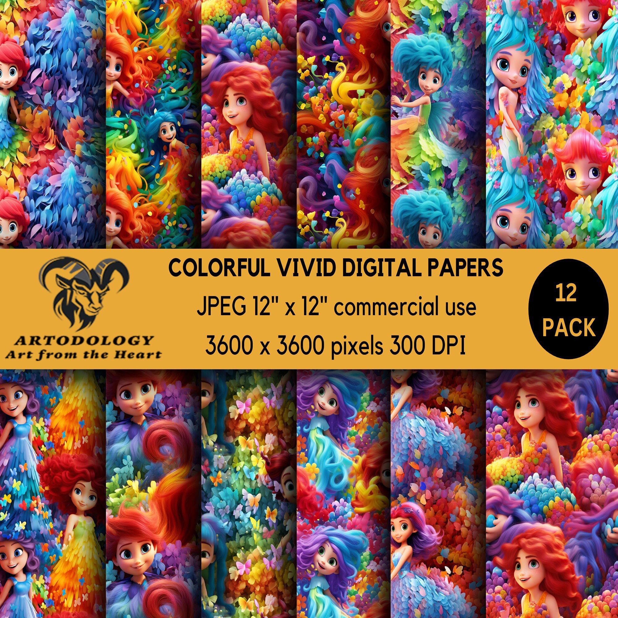 Animated Digital Paper, Unique Figurative Pattern, Vivid Princess ...