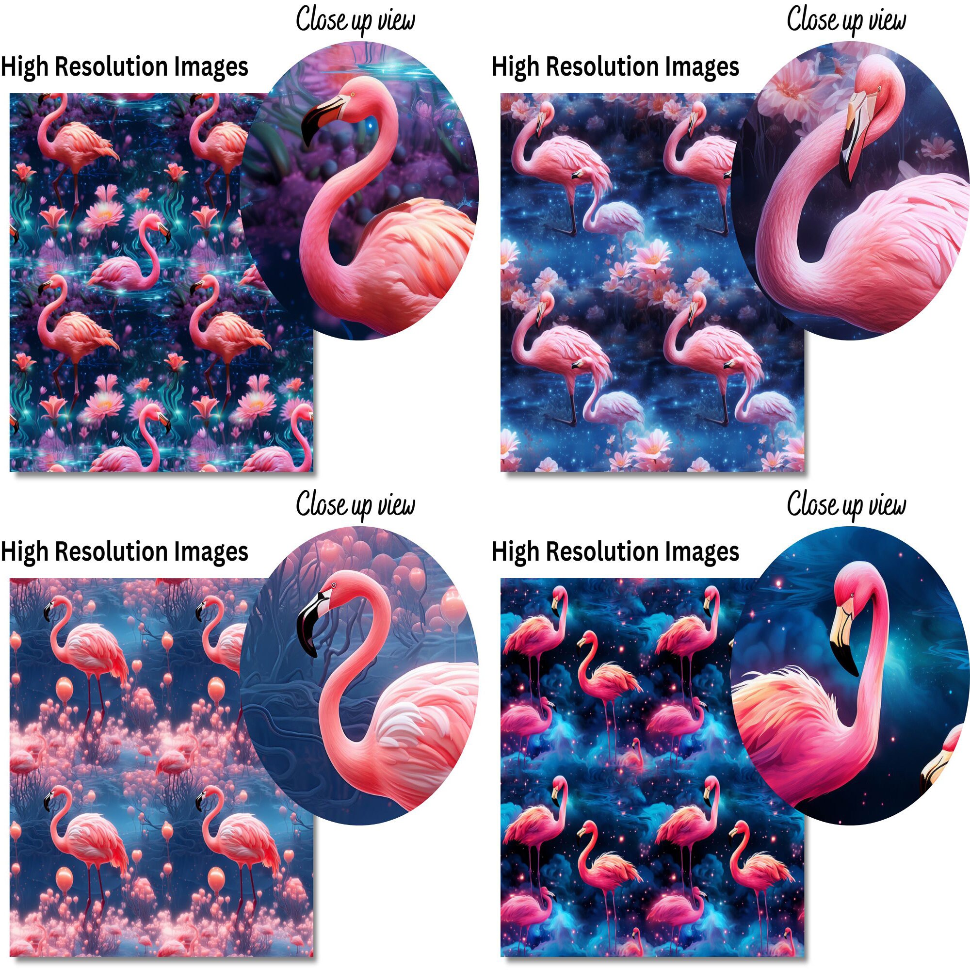 Pink Flamingo Digital Paper, Unique Bird Animal Pattern, Vibrant ...