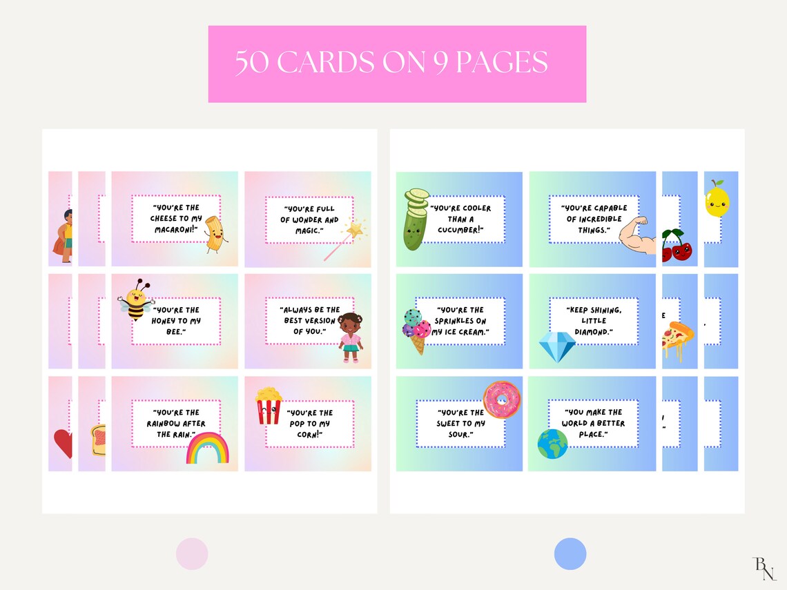 Printable Lunch Box Cards for Kids. 50 Cards With Positive and Sweet ...