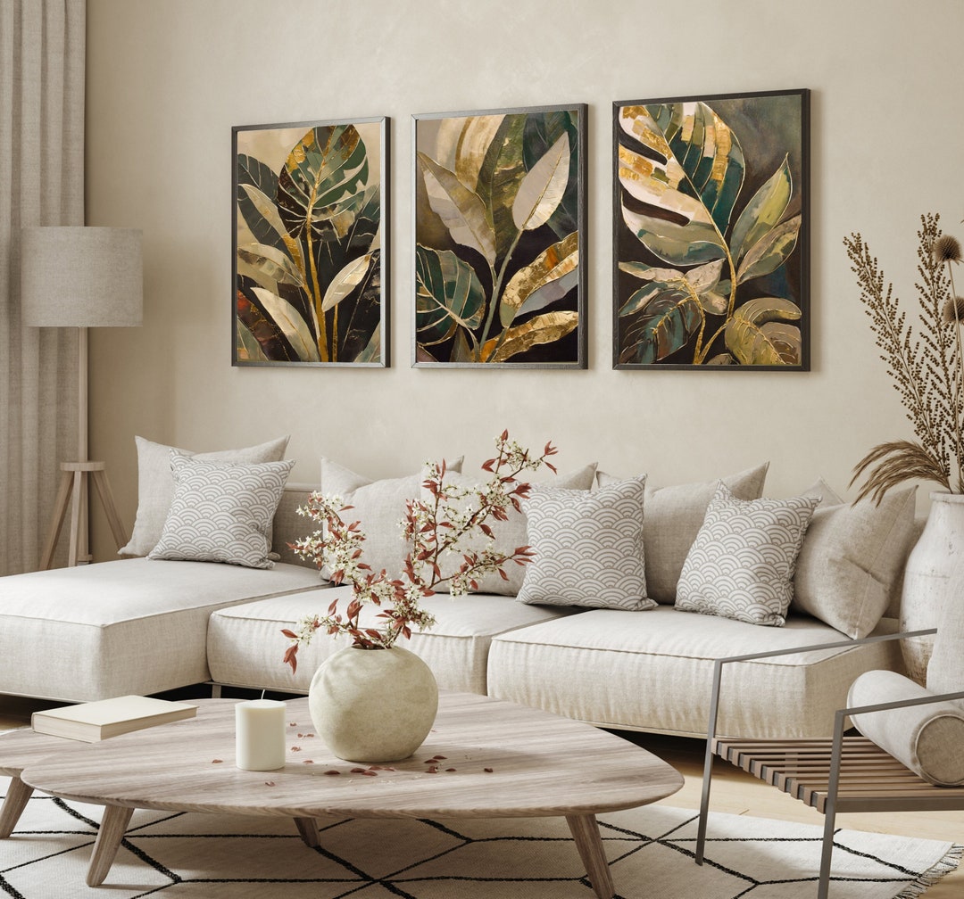 Tropical Leaves Wall Art, Rustic Botanical Wall Prints, Tropical ...