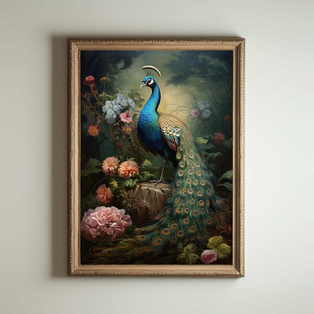 Peacock, Cottagecore Print, Moody Botanical Wall Art, Goblincore ...
