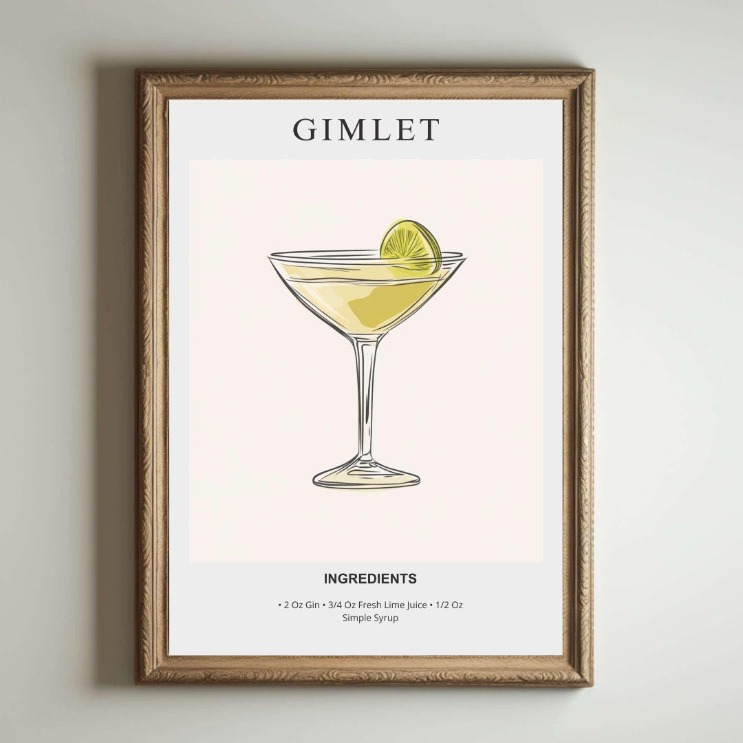 Gimlet Art Print | Bar Cart Decor | Cocktail Poster | Signature Drink ...