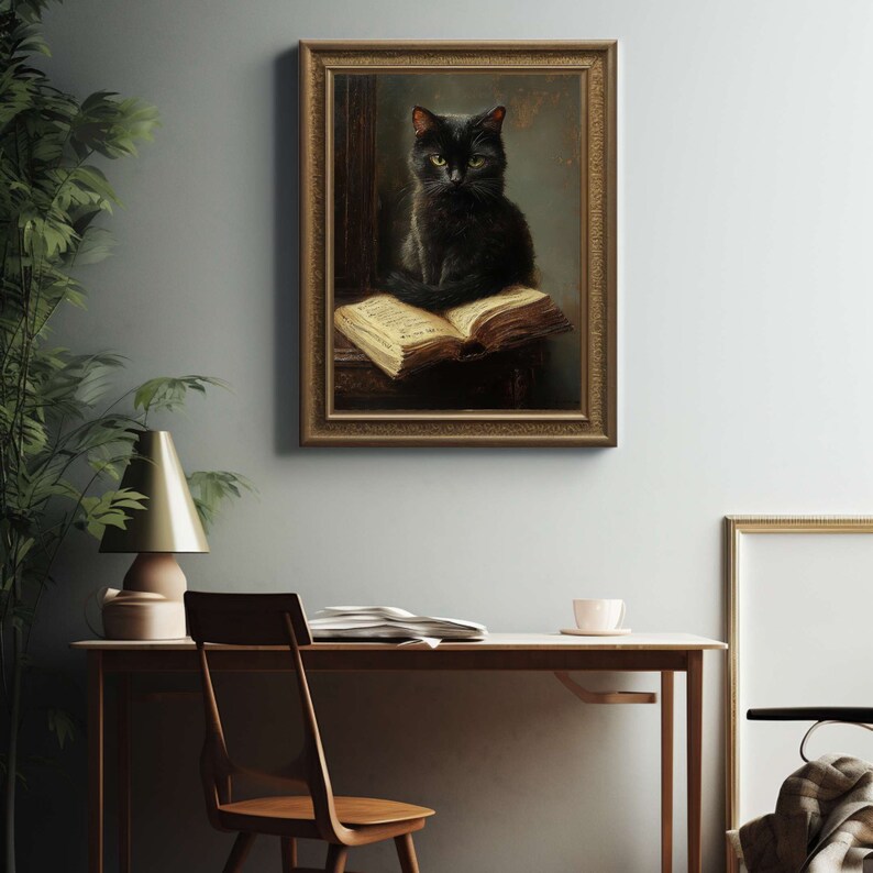 Black Cat, Cottagecore Print, Moody Botanical Wall Art, Goblincore ...