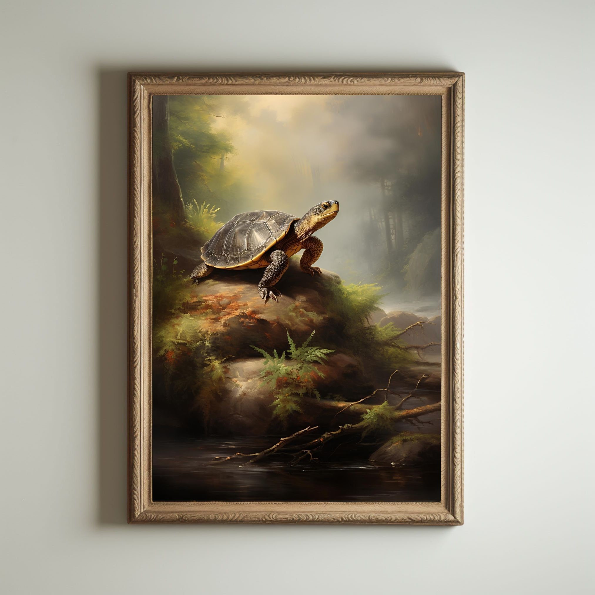 Turtle Cottagecore Print Moody Botanical Wall Art - Etsy