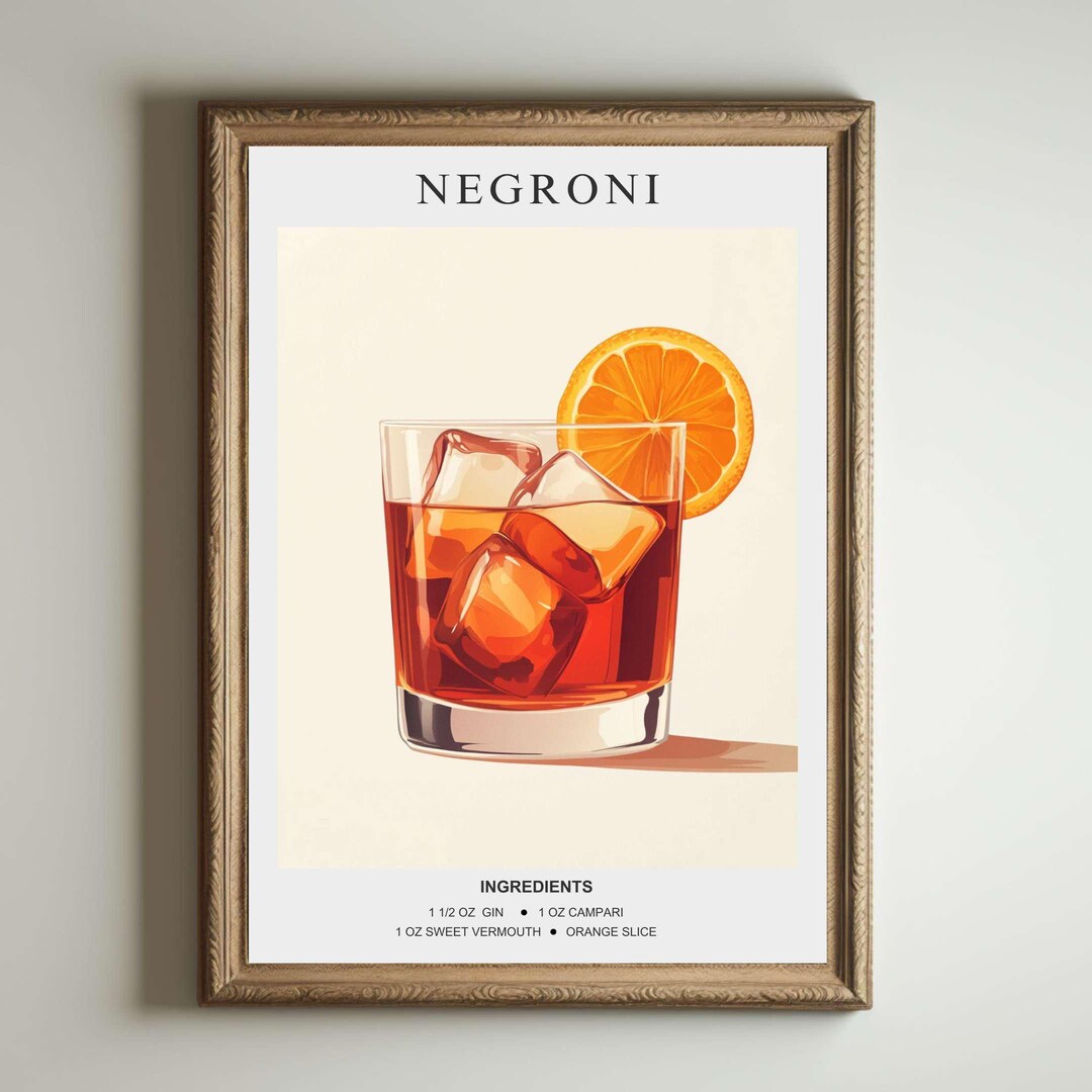 Negroni Art Print | Bar Cart Decor | Cocktail Poster | Signature Drink ...