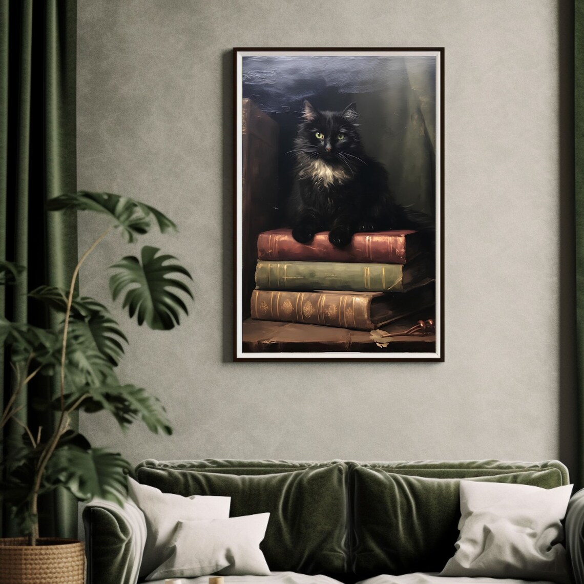 Black Cat Cottagecore Print Moody Botanical Wall Art - Etsy