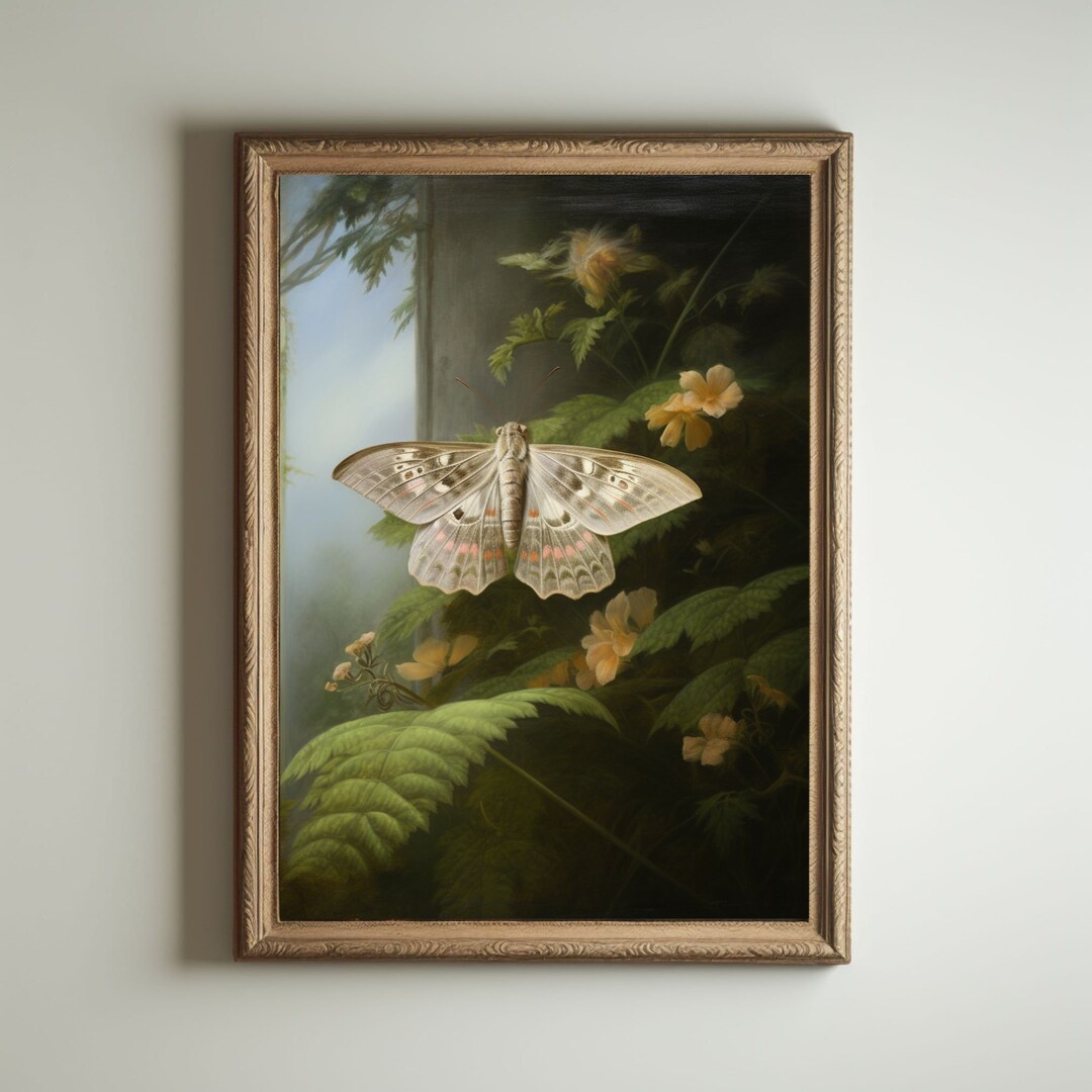 Moth, Cottagecore Print, Moody Botanical Wall Art, Goblincore Fairycore ...