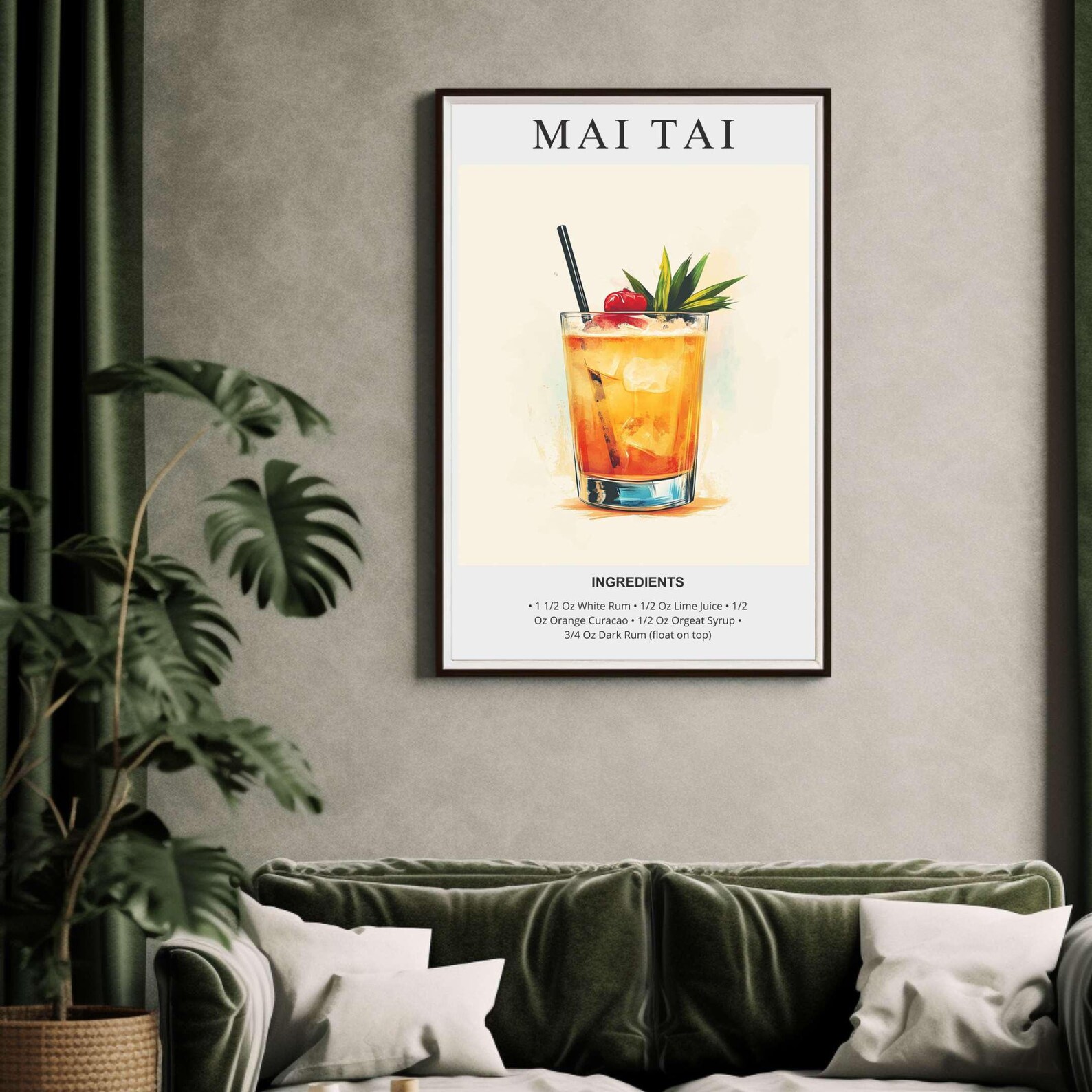 Mai Tai Art Print | Bar Cart Decor | Cocktail Poster | Signature Drink ...