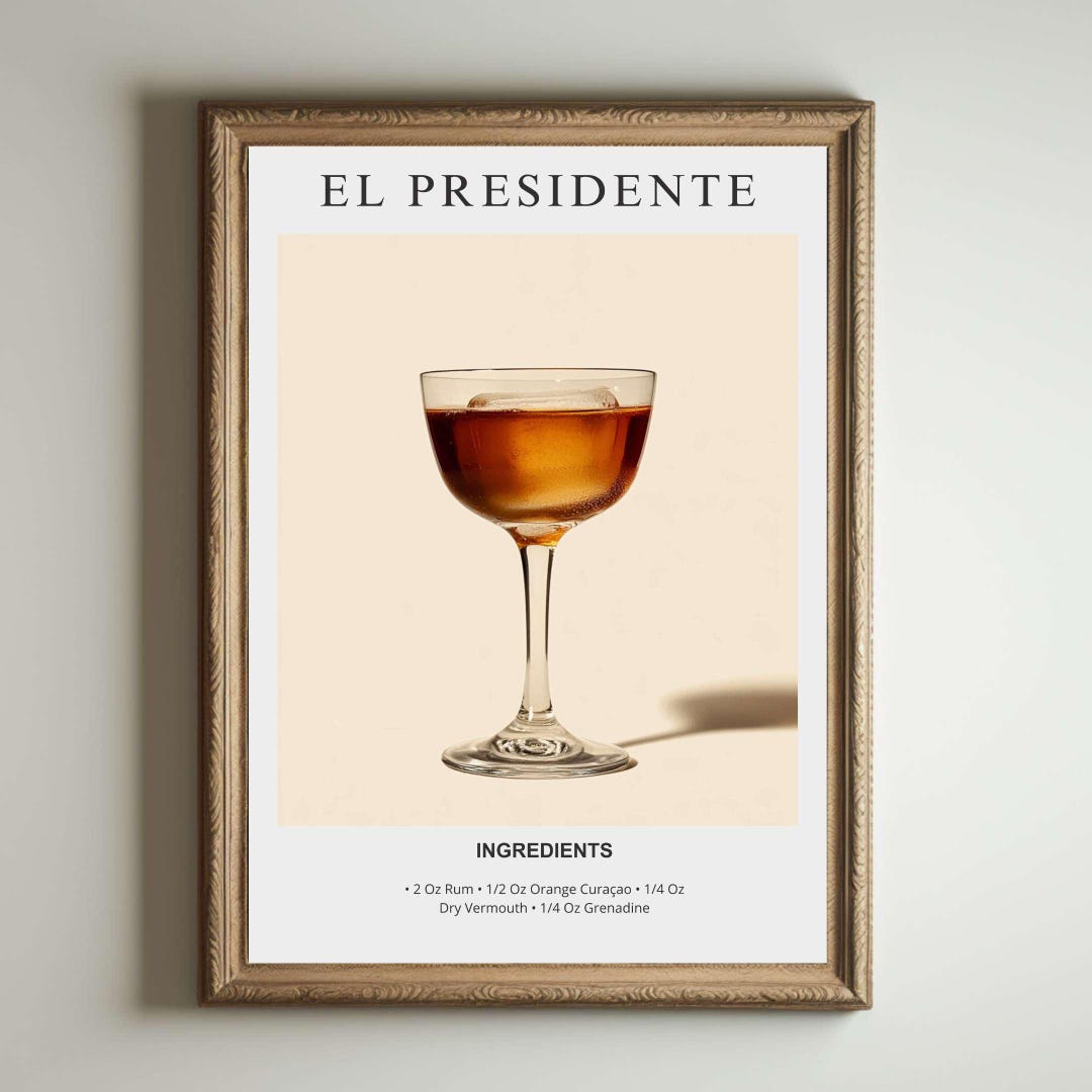El Presidente Art Print | Bar Cart Decor | Cocktail Poster | Signature ...