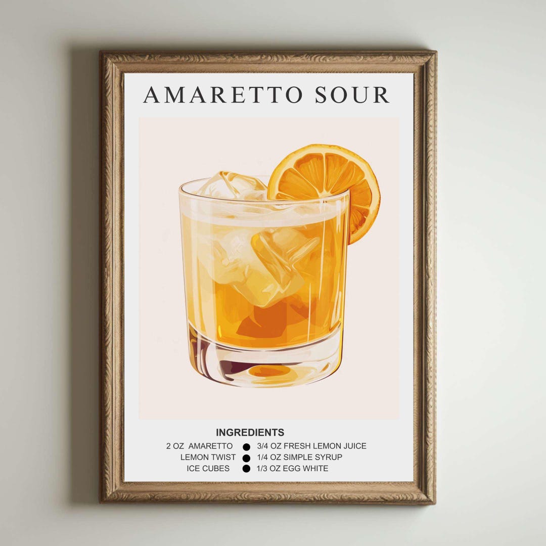 Amaretto Sour Art Print | Bar Cart Decor | Cocktail Poster | Signature ...