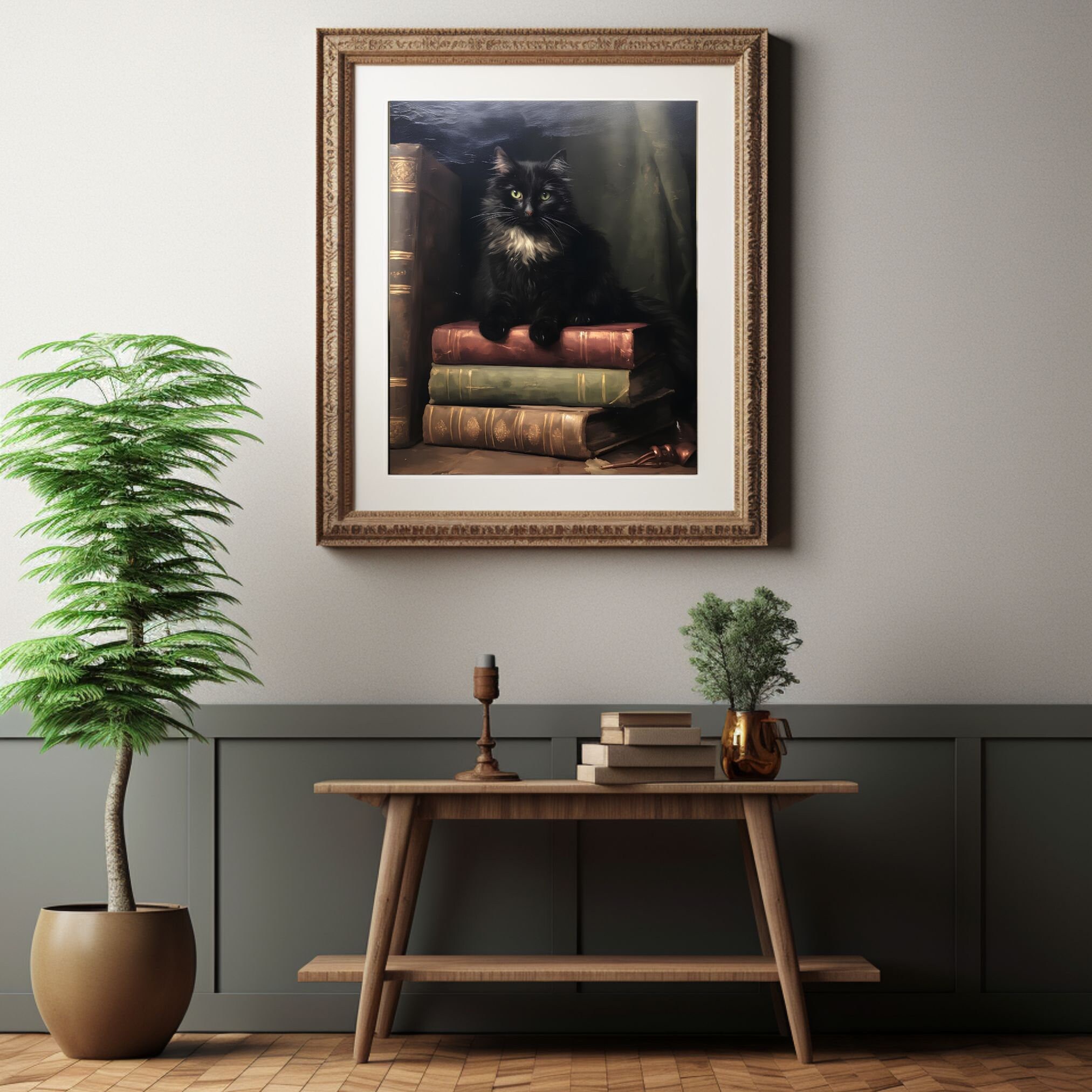Black Cat Cottagecore Print Moody Botanical Wall Art - Etsy