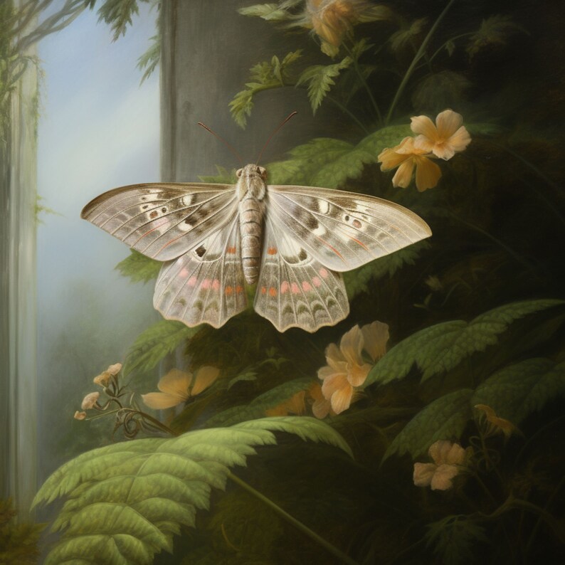 Moth, Cottagecore Print, Moody Botanical Wall Art, Goblincore Fairycore ...