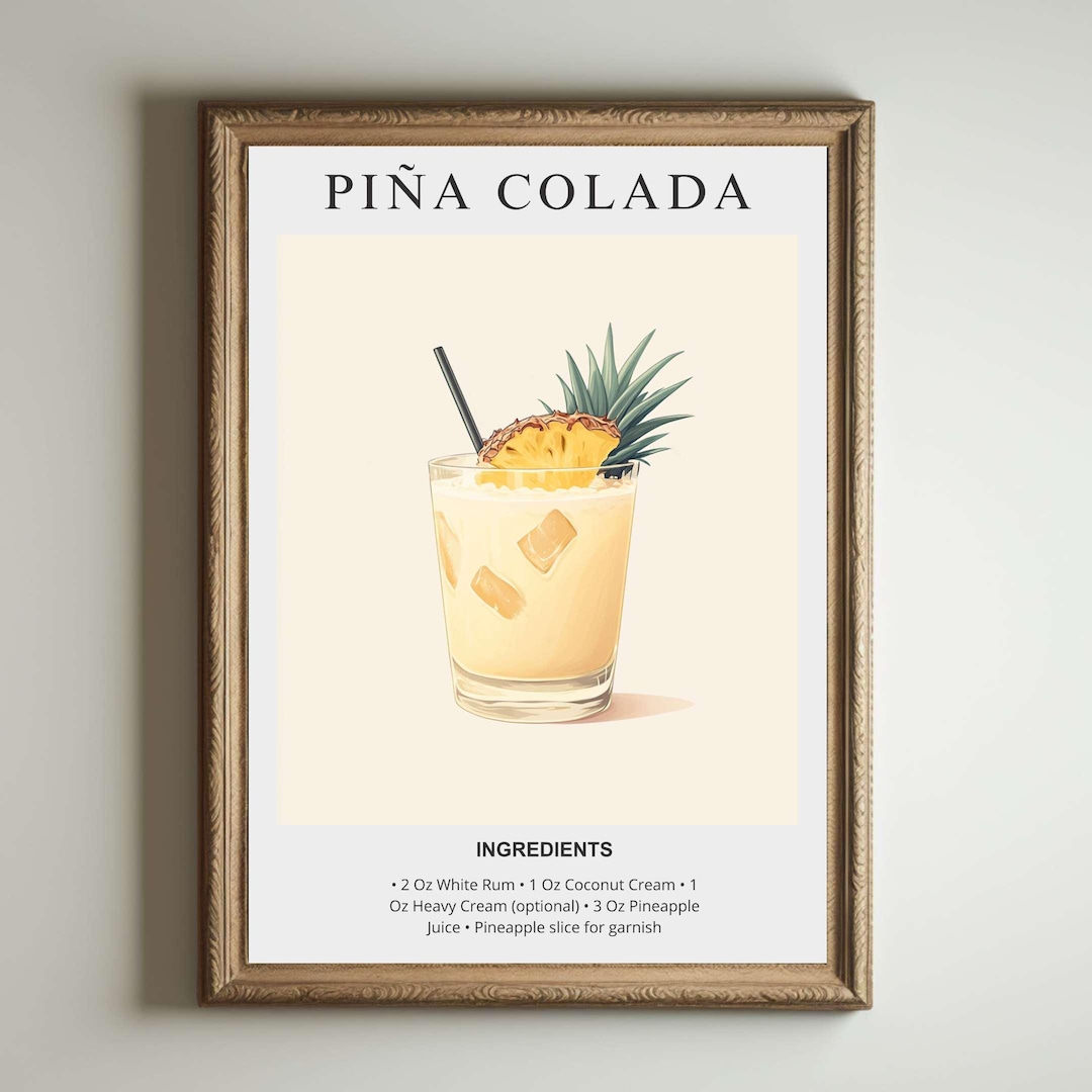 Pina Colada Art Print | Bar Cart Decor | Cocktail Poster | Signature ...