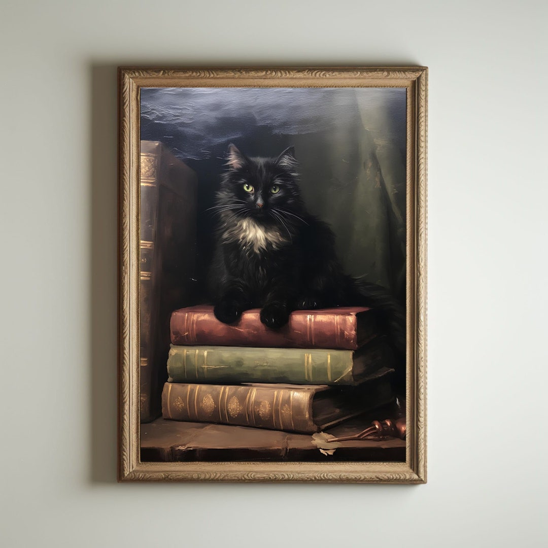Black Cat, Cottagecore Print, Moody Botanical Wall Art, Goblincore ...