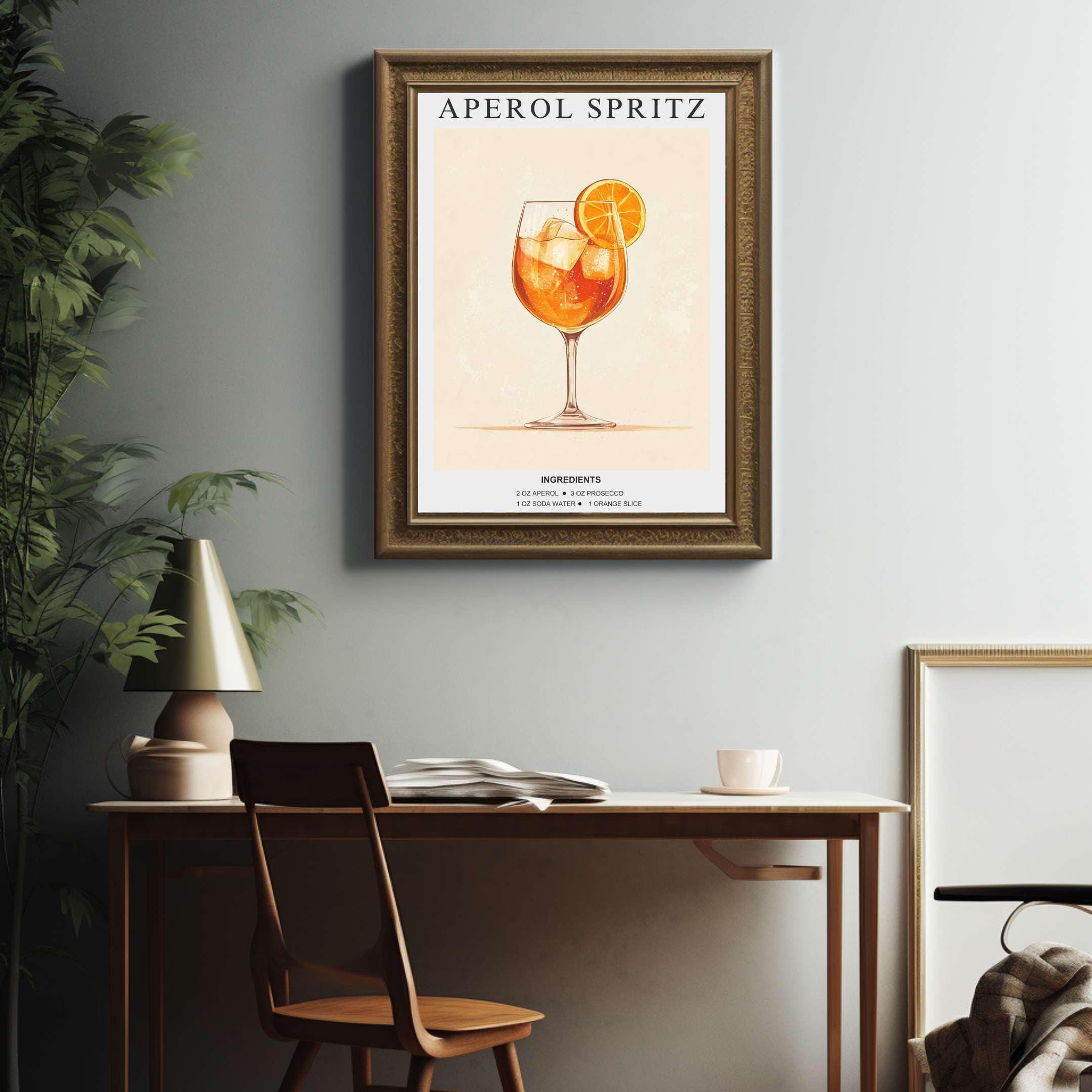 Aperol Spritz Art Print | Bar Cart Decor | Cocktail Art Poster ...