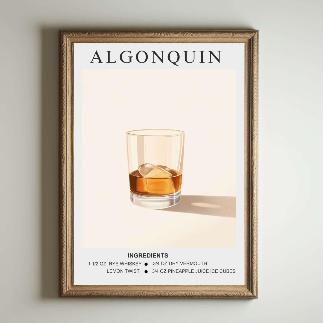 Algonquin Art Print | Bar Cart Decor | Cocktail Poster | Signature ...