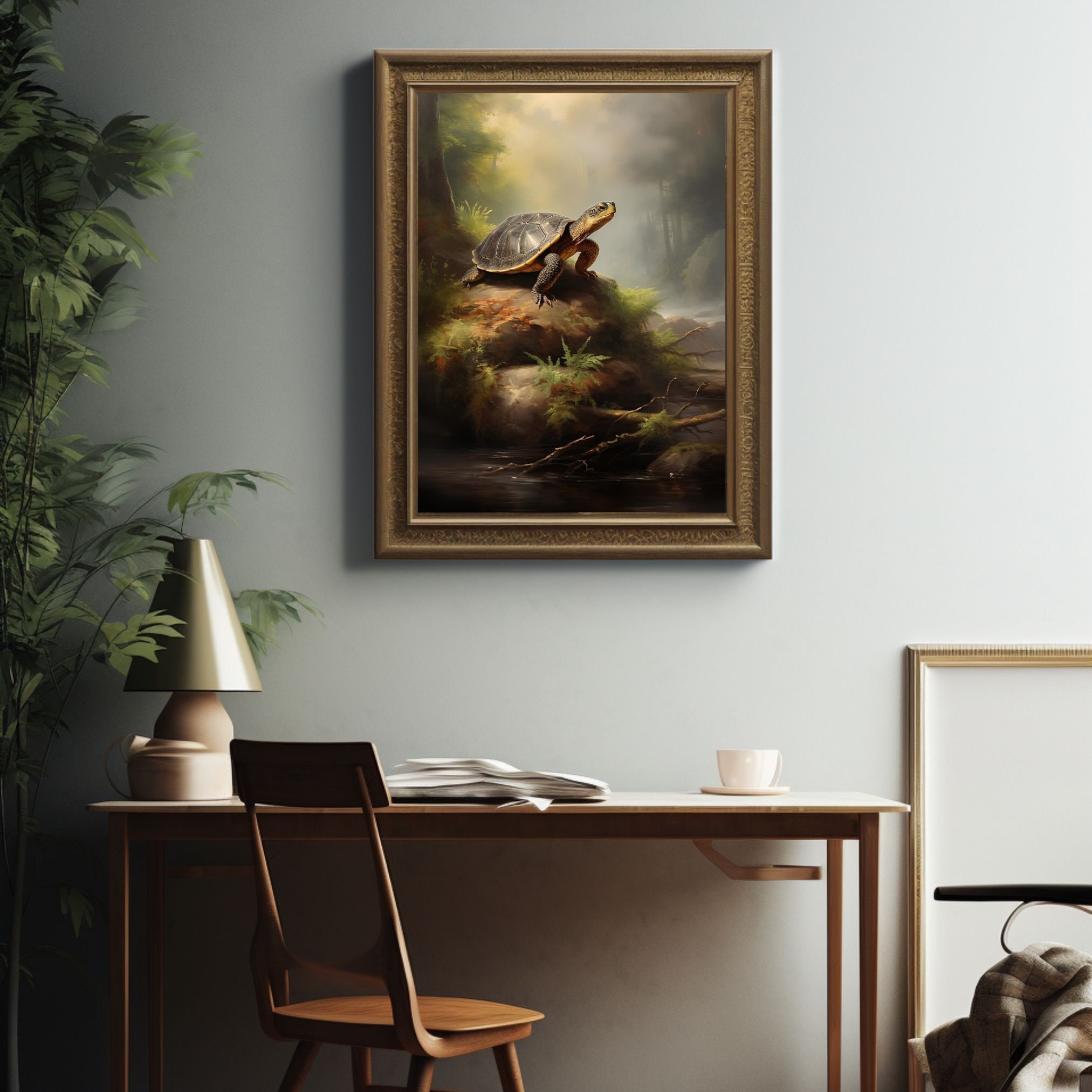 Turtle Cottagecore Print Moody Botanical Wall Art - Etsy