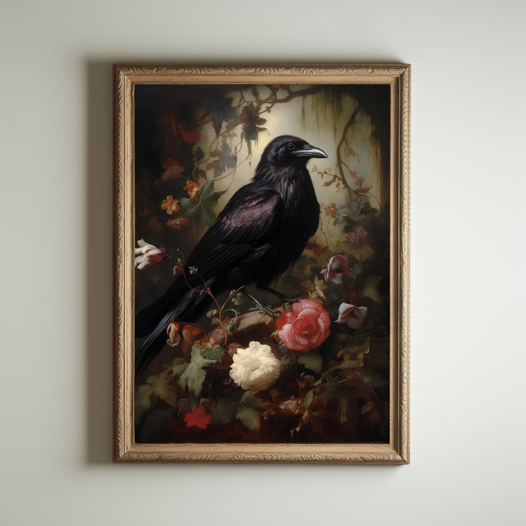 Raven Cottagecore Print Moody Botanical Wall Art Goblincore Etsy