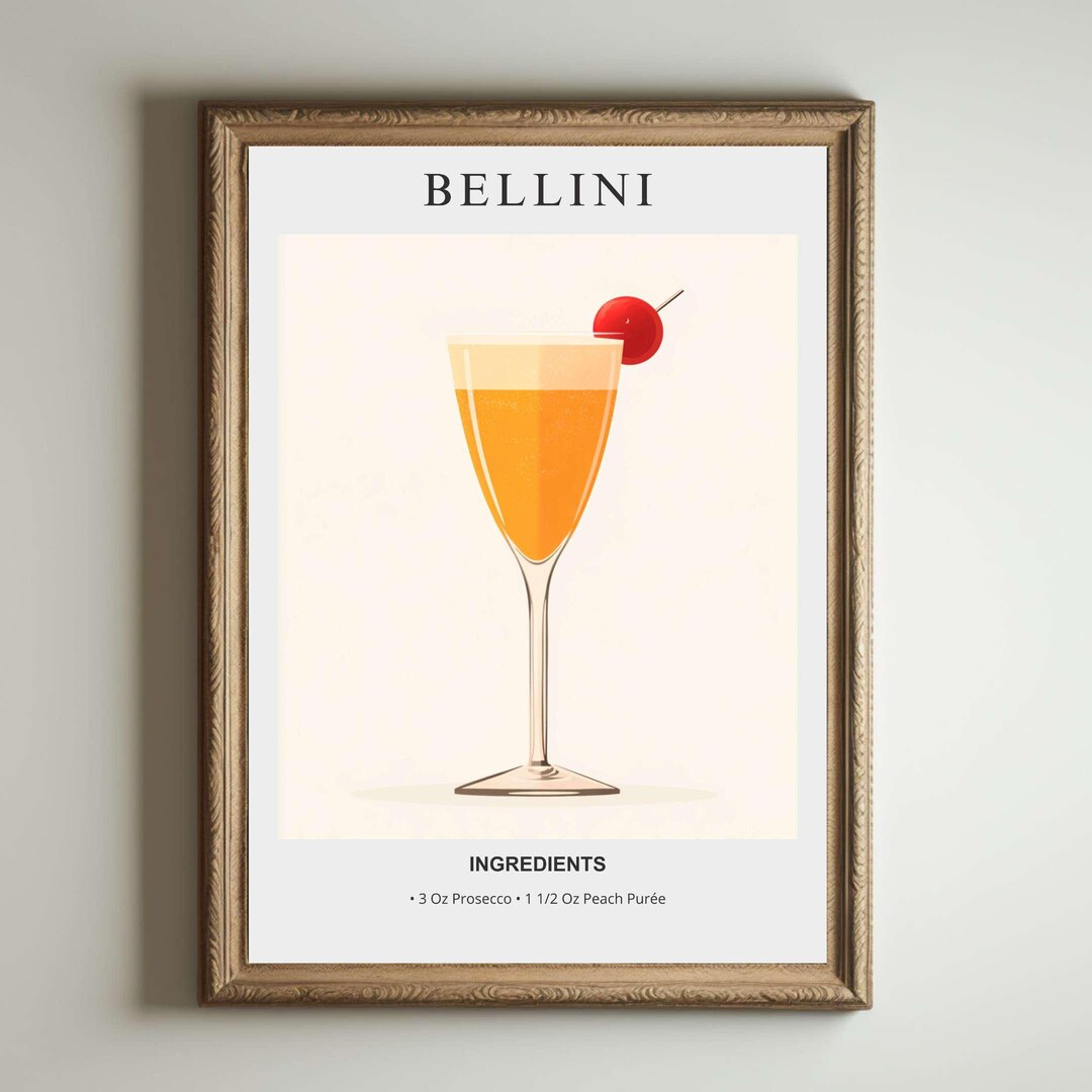 Bellini Art Print | Bar Cart Decor | Cocktail Poster | Signature Drink ...