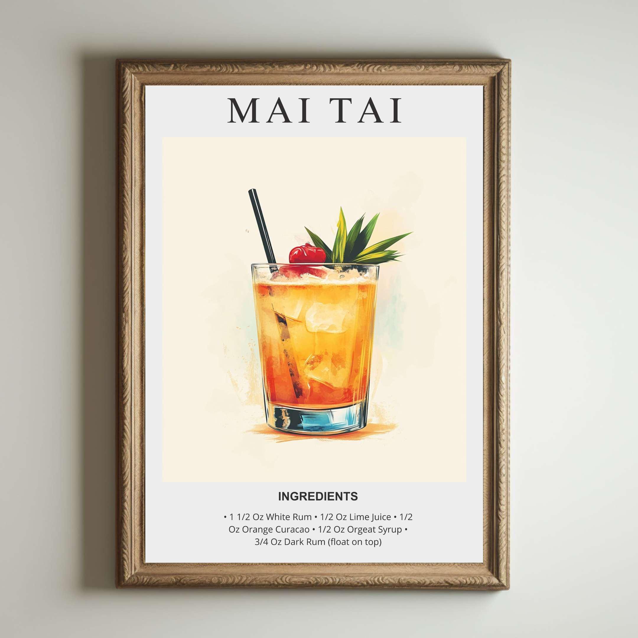 Mai Tai Art Print | Bar Cart Decor | Cocktail Poster | Signature Drink ...