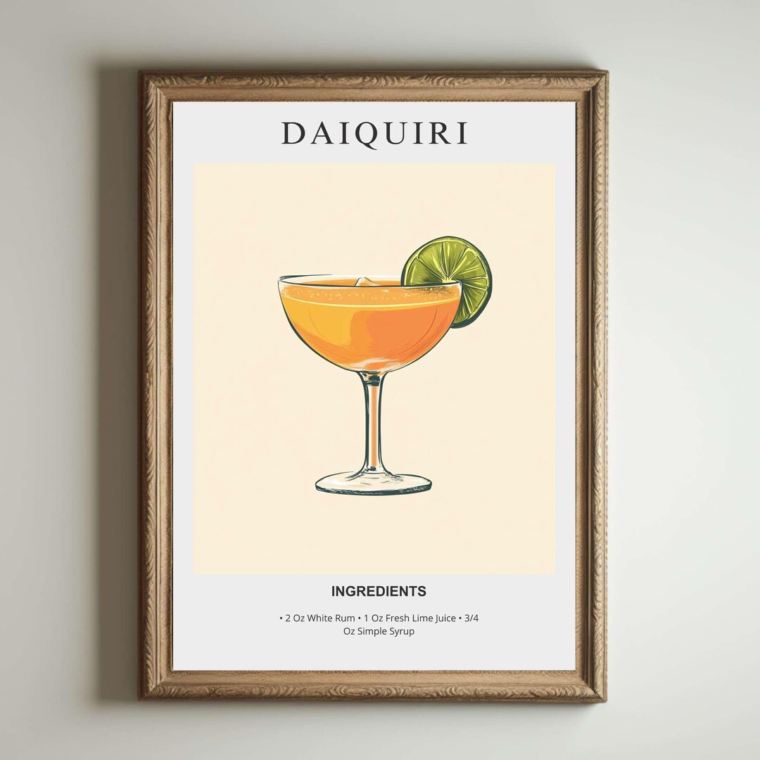 Daiquiri Art Print | Bar Cart Decor | Cocktail Poster | Signature Drink ...