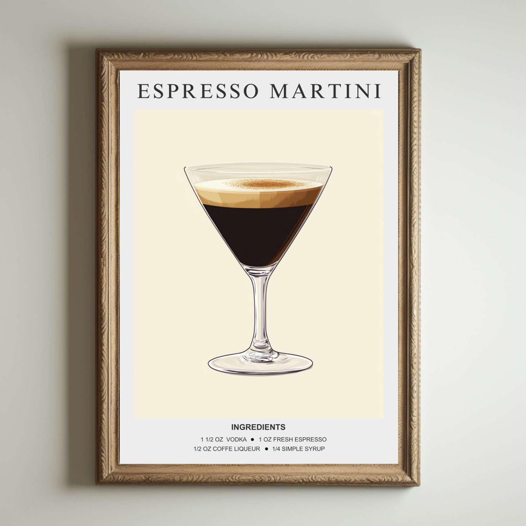 Espresso Martini Art Print | Bar Cart Decor Cocktail Poster | Party ...