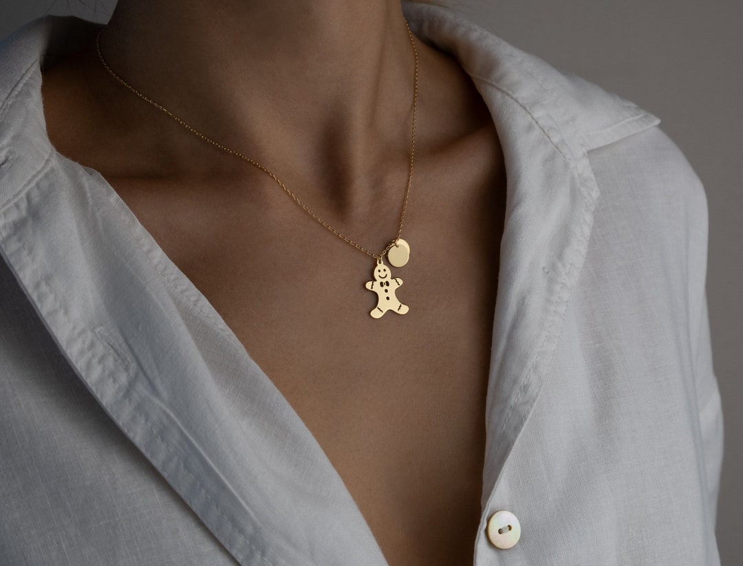 Gingerbread Man Necklace • 14K Gold Gingerbread Man Necklace ...