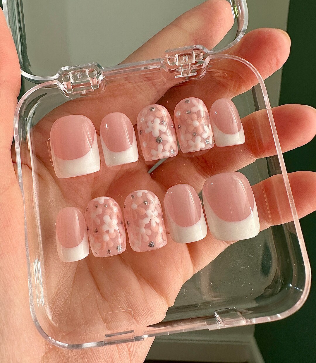 Floral French Tip Press on Nails - Etsy