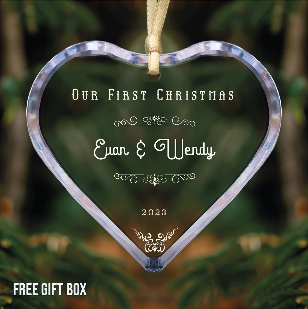 Personalized Vintage Style First Christmas Couple Heart Ornament ...