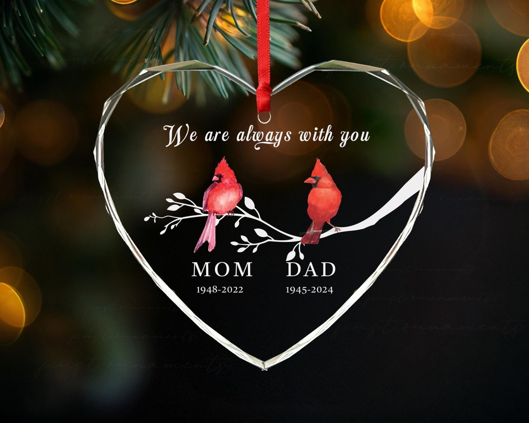 Custom Memorial Heart Glass Ornament, Dad Mom Memorial Christmas ...