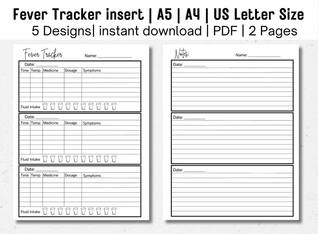 Fever Tracker Illness Tracker 5 Designs Digital Download - Etsy