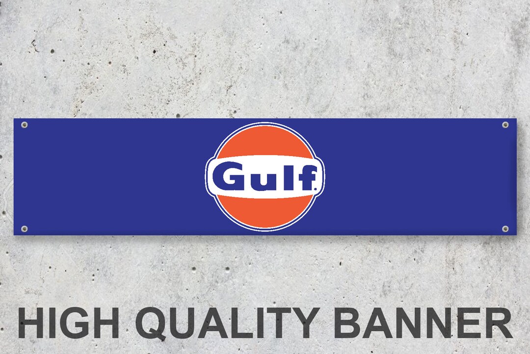 Gulf Vinyl Banner Workspace Sign Decoration Garage Car Bike Motorbike ...