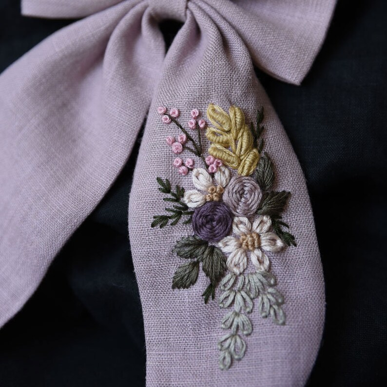 Embroidered Hair Bow PDF Pattern: Spring Pastel Flowers Design (long ...