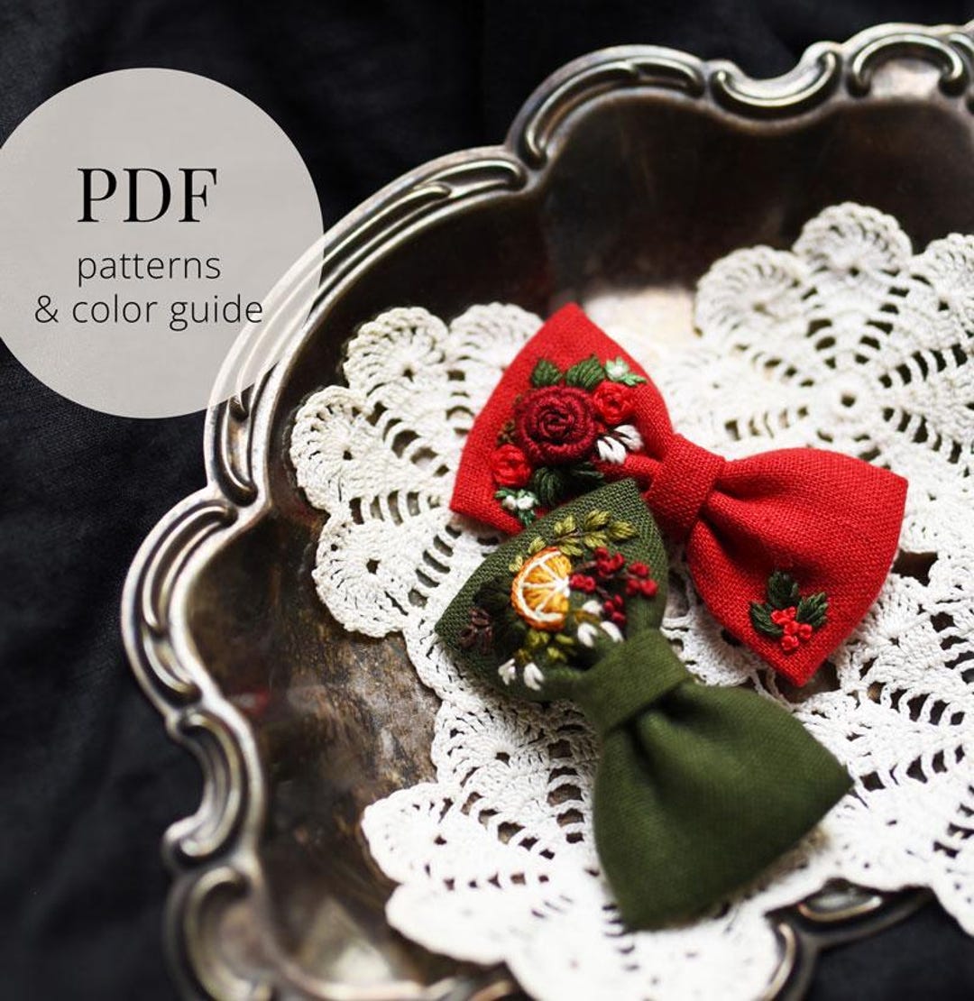 Embroidered Mini Hair Bow PDF Pattern: 2 Christmas Designs (digital ...