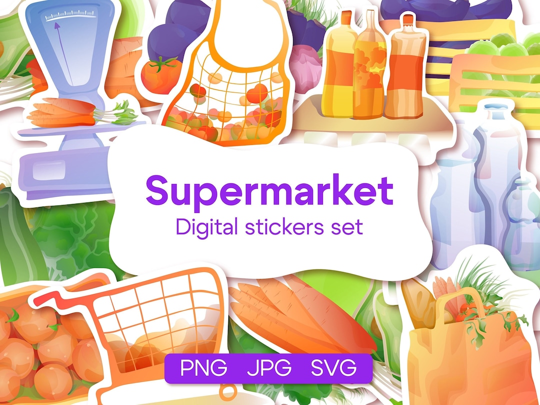 12 Supermarket Digital Stickers, PNG, SVG, JPG Extra Stickers - Etsy Canada