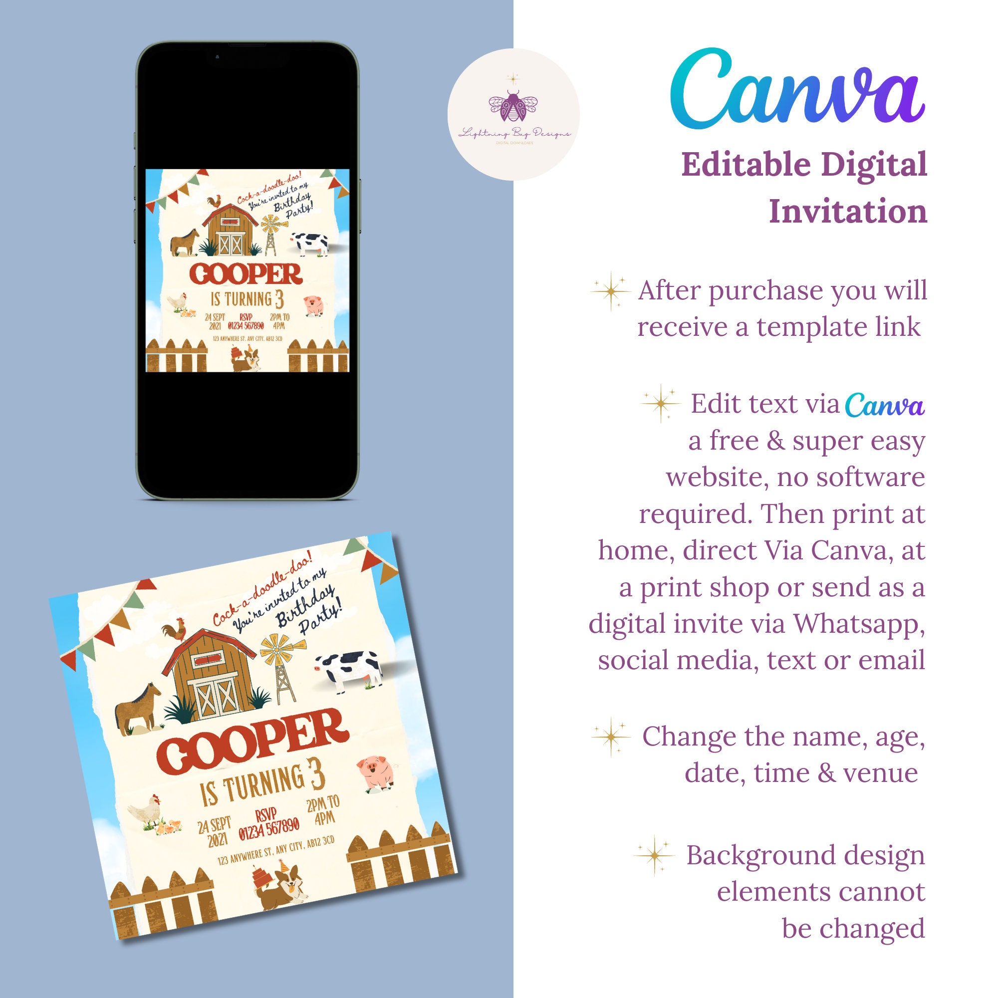 Country Farm Birthday Party Invitation, EDITABLE, Farm Birthday ...