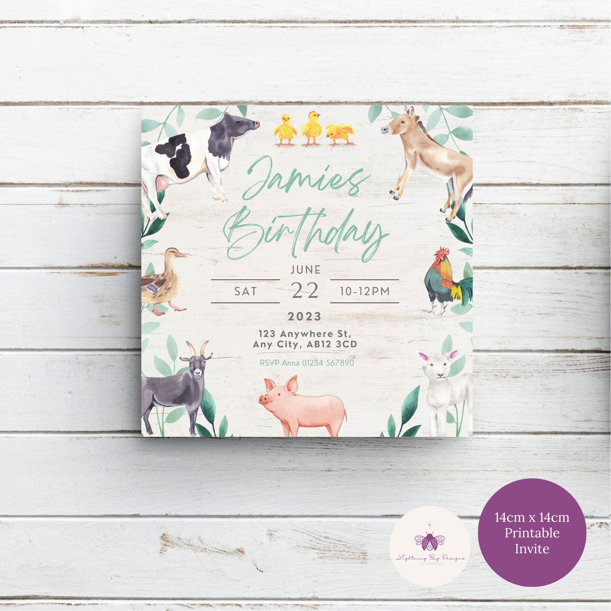 Farmyard Birthday Party Invitation, EDITABLE, Farm Invite, Animal Party ...