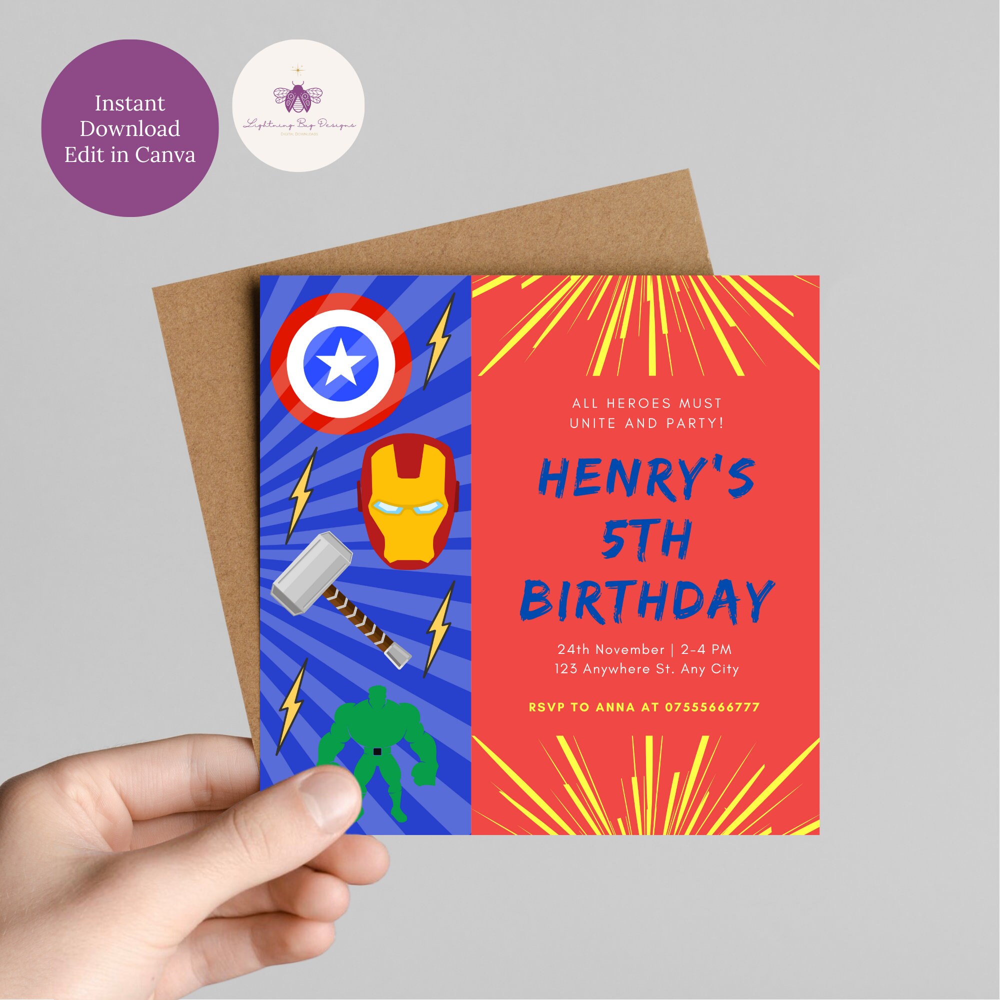 Avengers Birthday Party Invitation, EDITABLE, Superhero Invite, Marvel ...
