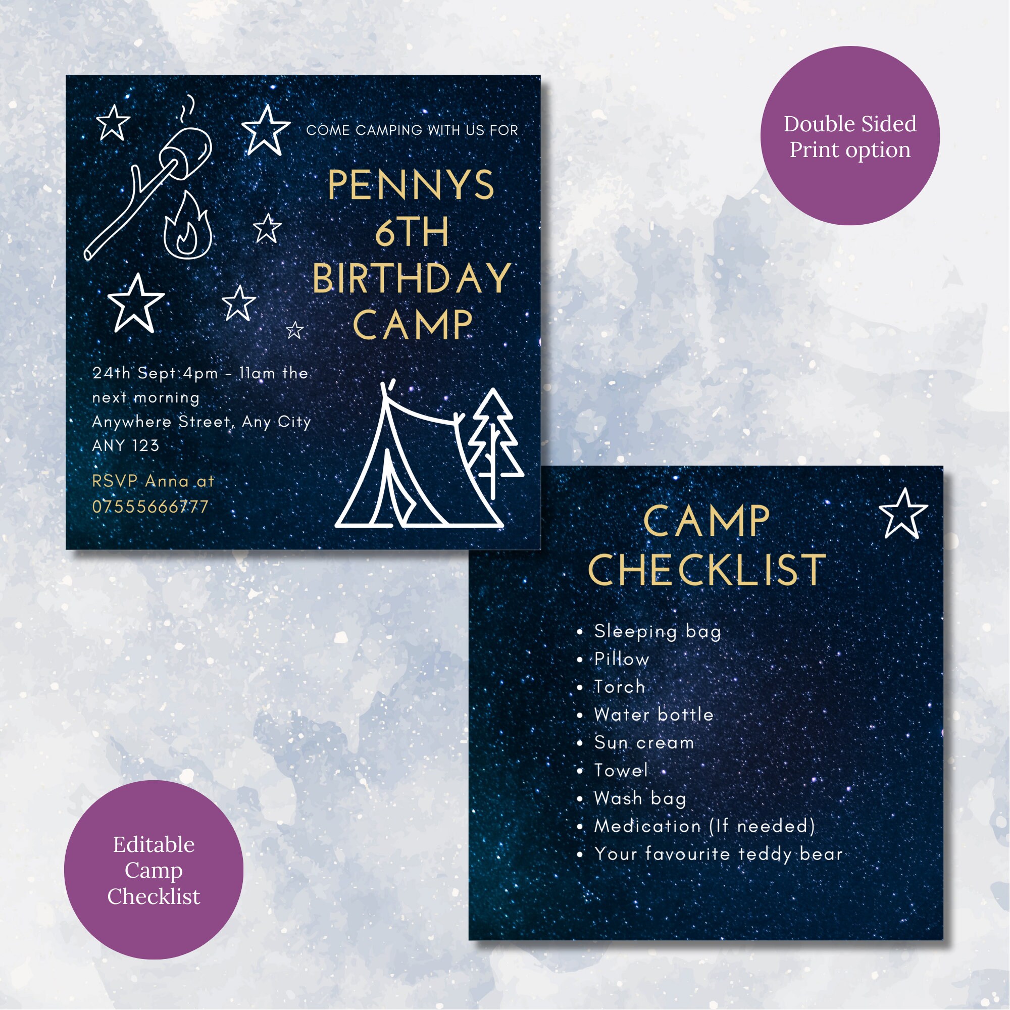 Camping Birthday Party Invitation, EDITABLE, Extra Camping Checklist ...
