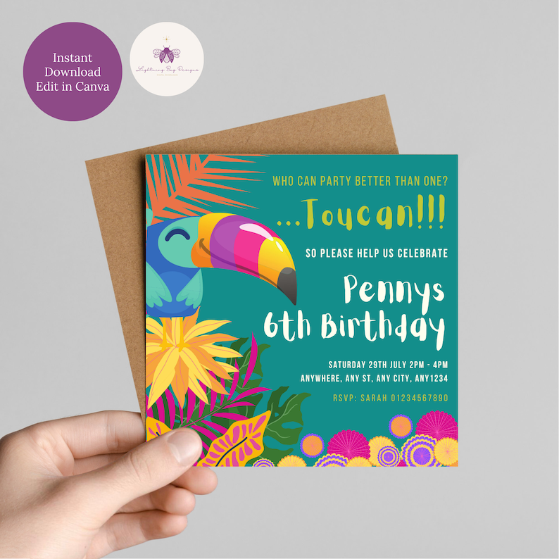 Toucan Birthday Party Invitation, EDITABLE, Tropical Birthday ...
