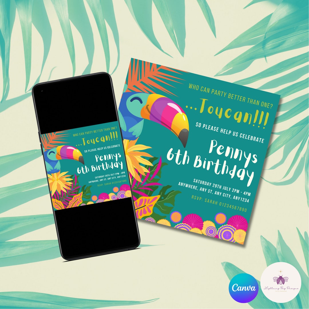 Toucan Birthday Party Invitation, EDITABLE, Tropical Birthday ...