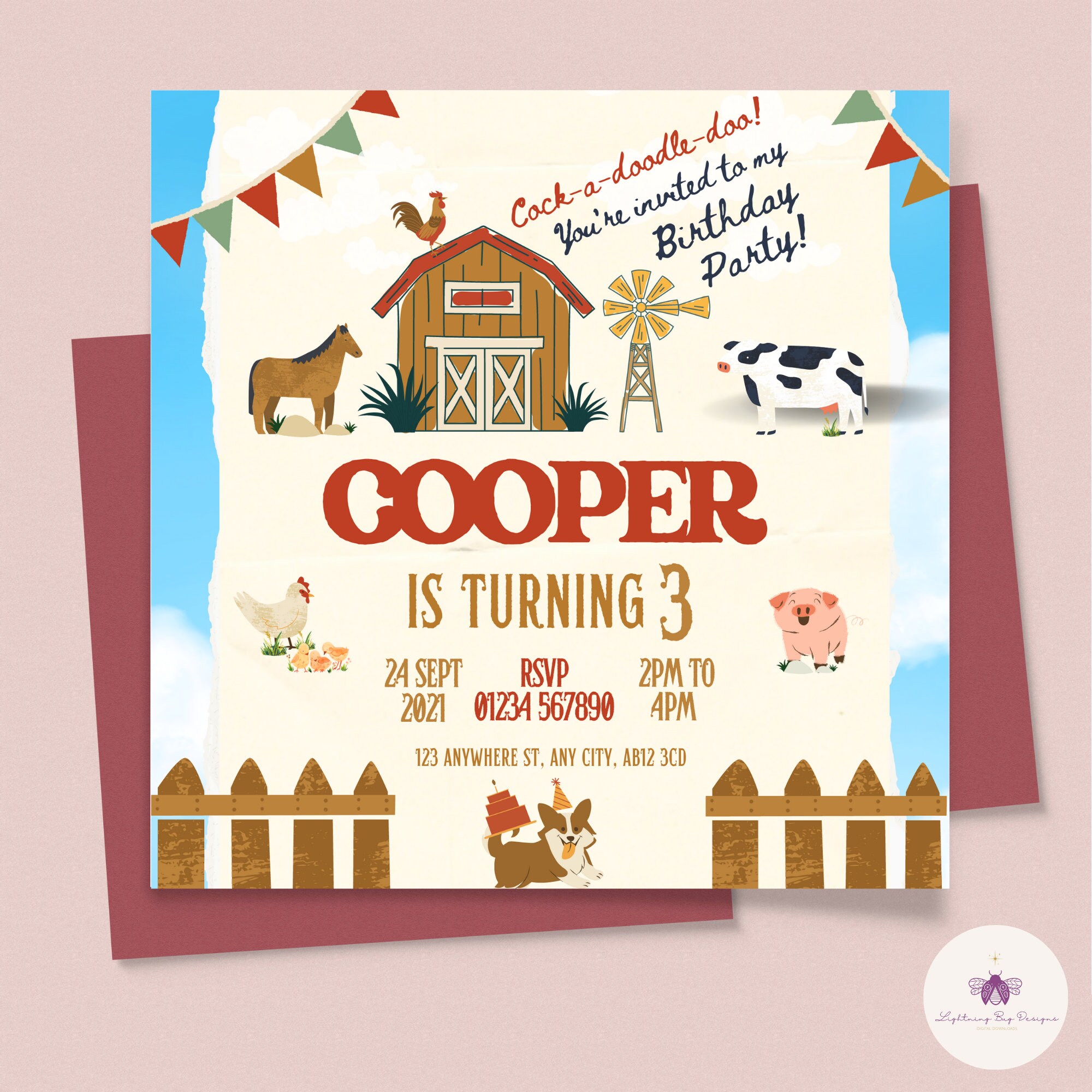 Country Farm Birthday Party Invitation, EDITABLE, Farm Birthday ...