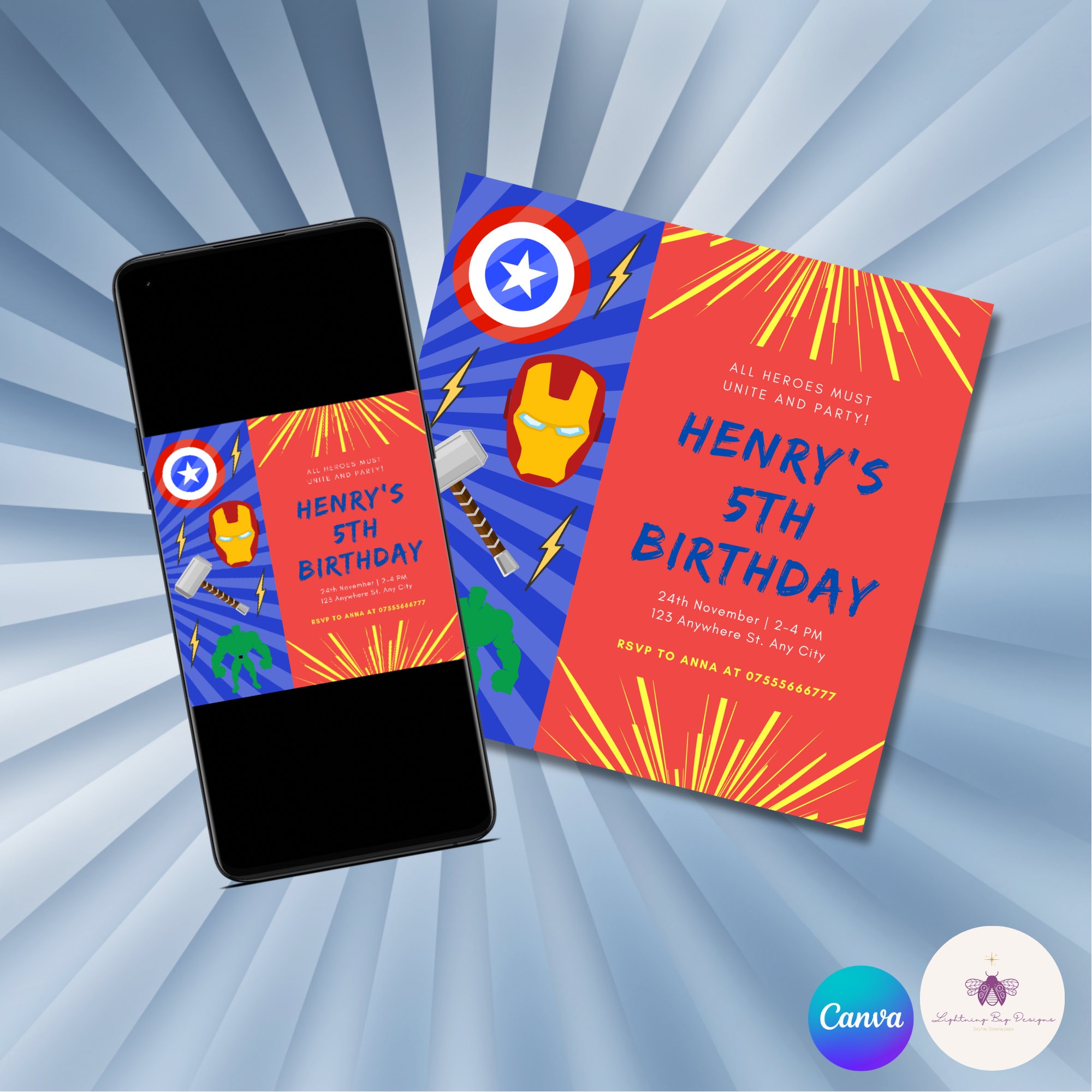 Avengers Birthday Party Invitation, EDITABLE, Superhero Invite, Marvel ...