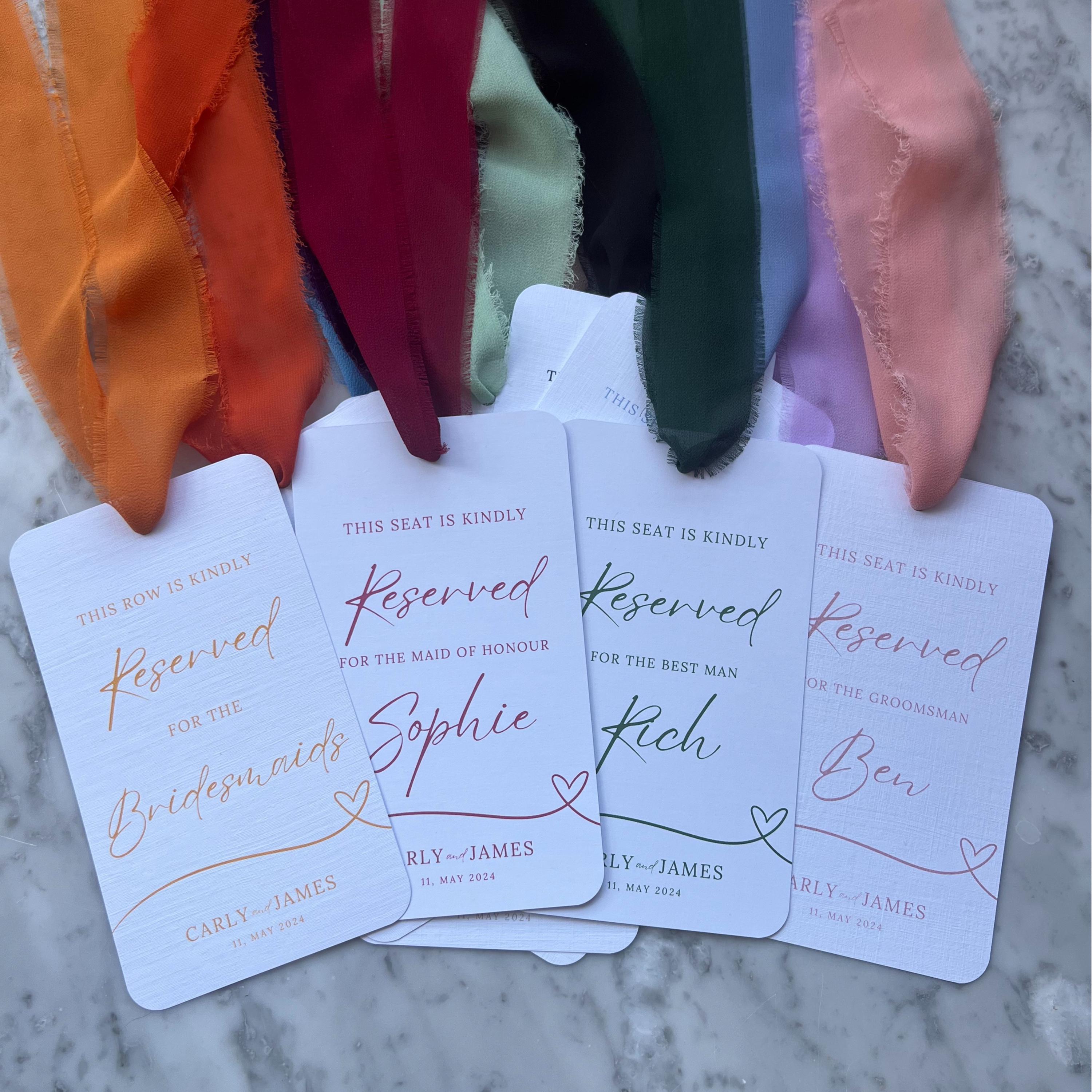 Simple Reserved Seat Tag for Wedding With Colour Ribbon, Wedding Name ...