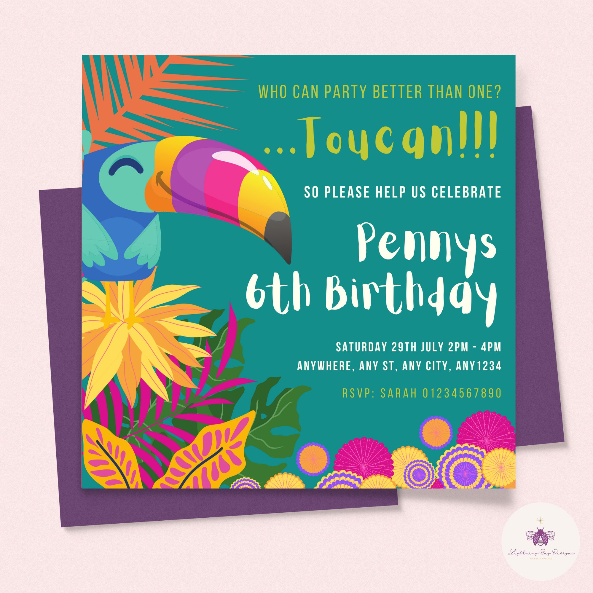 Toucan Birthday Party Invitation, EDITABLE, Tropical Birthday ...