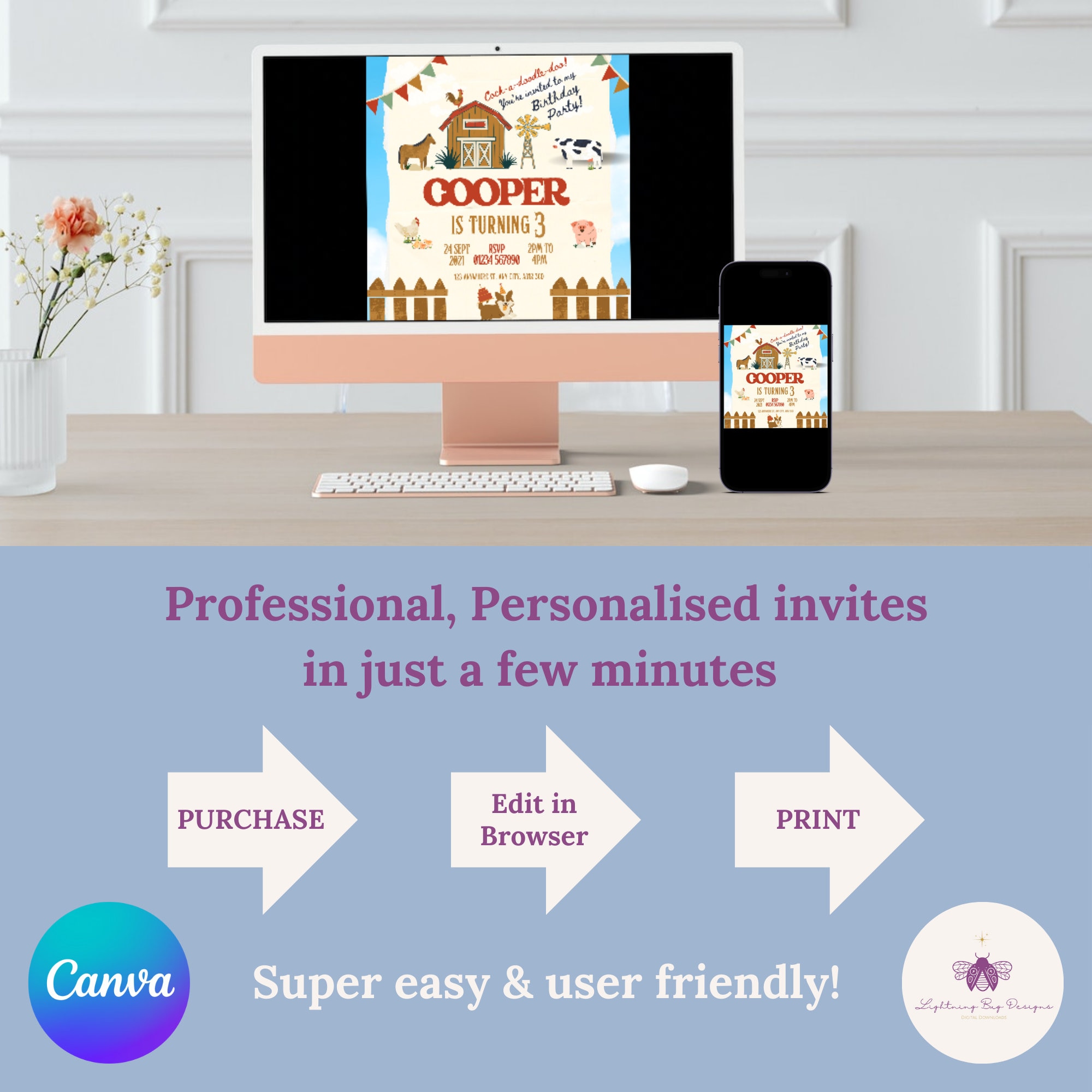 Country Farm Birthday Party Invitation, EDITABLE, Farm Birthday ...