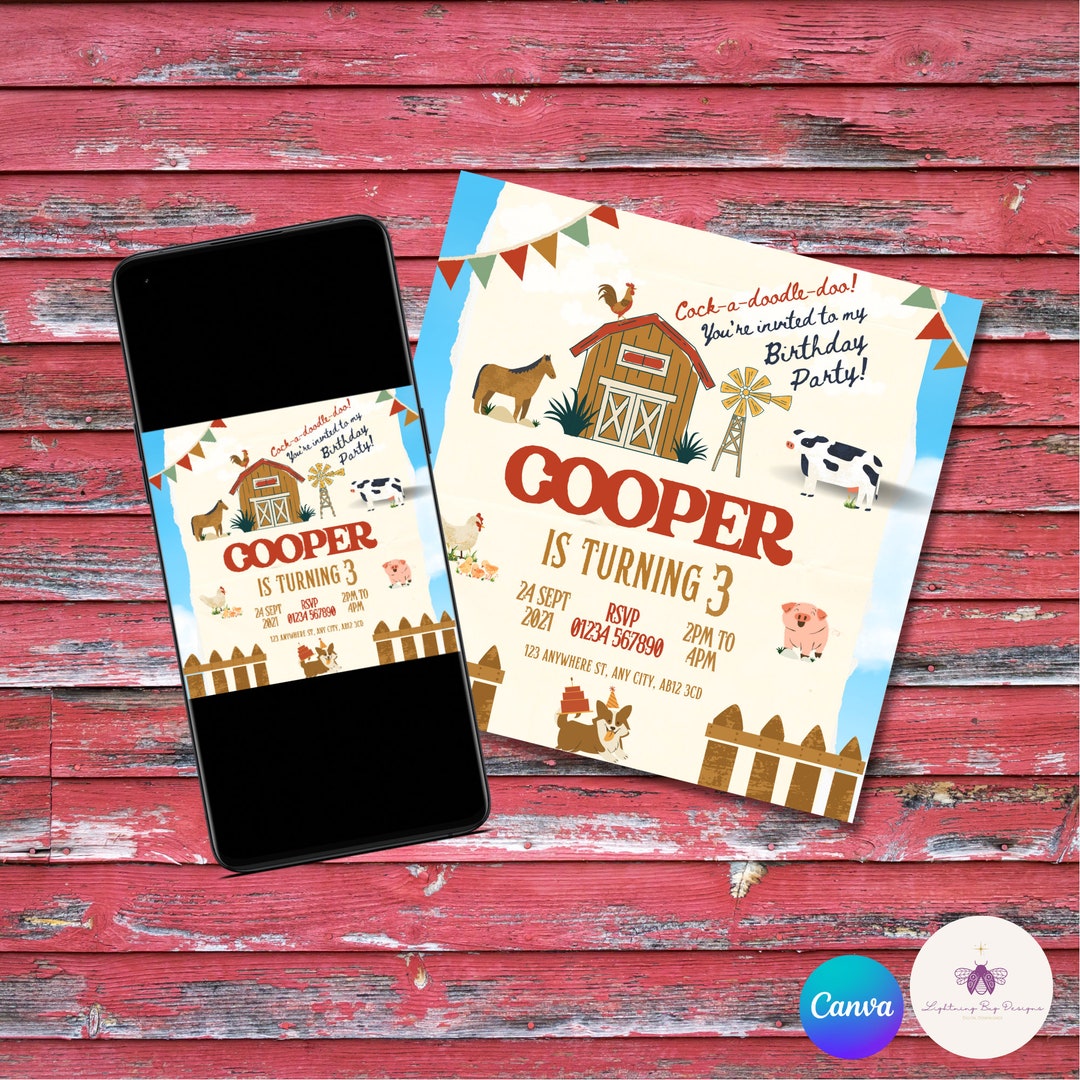 Country Farm Birthday Party Invitation, EDITABLE, Farm Birthday ...